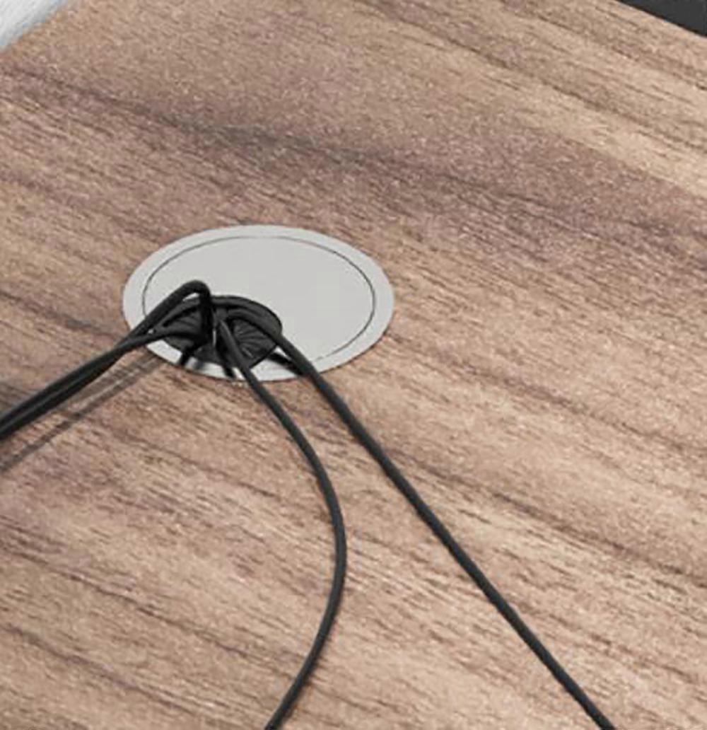 Set of 2 Round Built-in Cable Passes, Design Brushed Steel Metal Wire ...