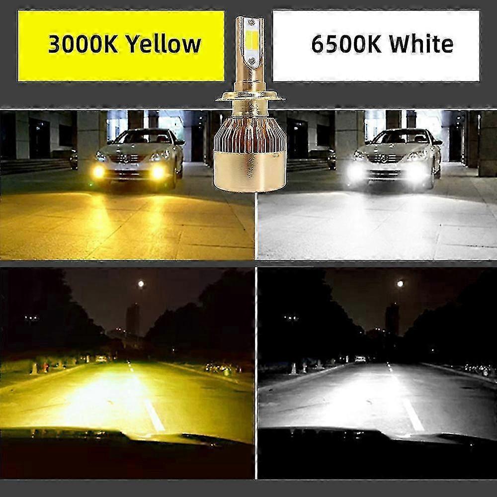 Dual Color LED Headlight Bulbs For Car - 3000K Yellow White 12V Fog ...