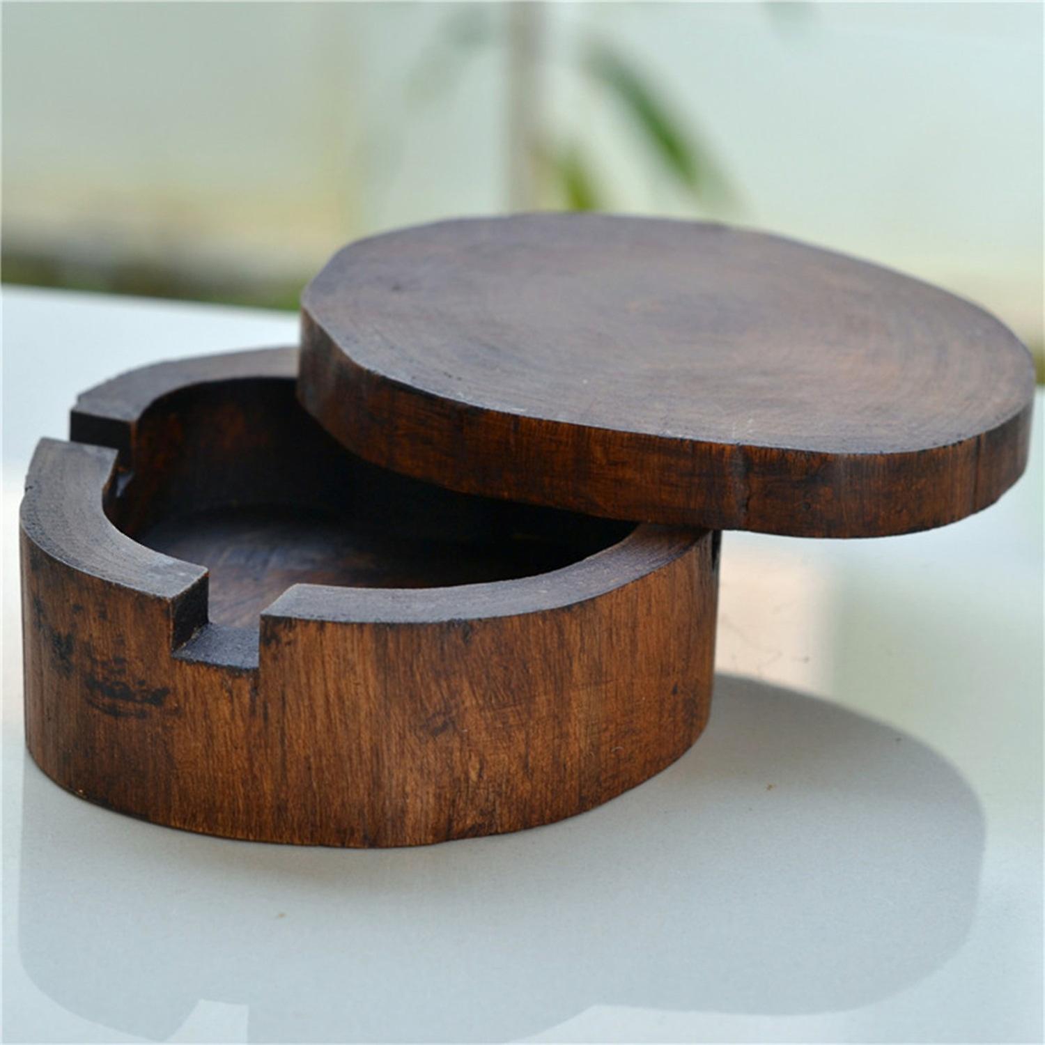 Ash Tray Tree Stump Shape with Lid Wood Art Collection Smoking Ash Tray ...