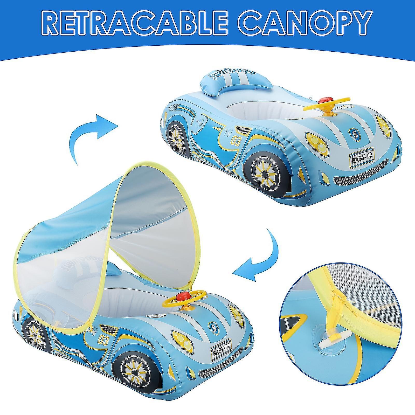 Toddler Pool Float Inflatable Car Baby Swim Float With Adjustable Sun ...