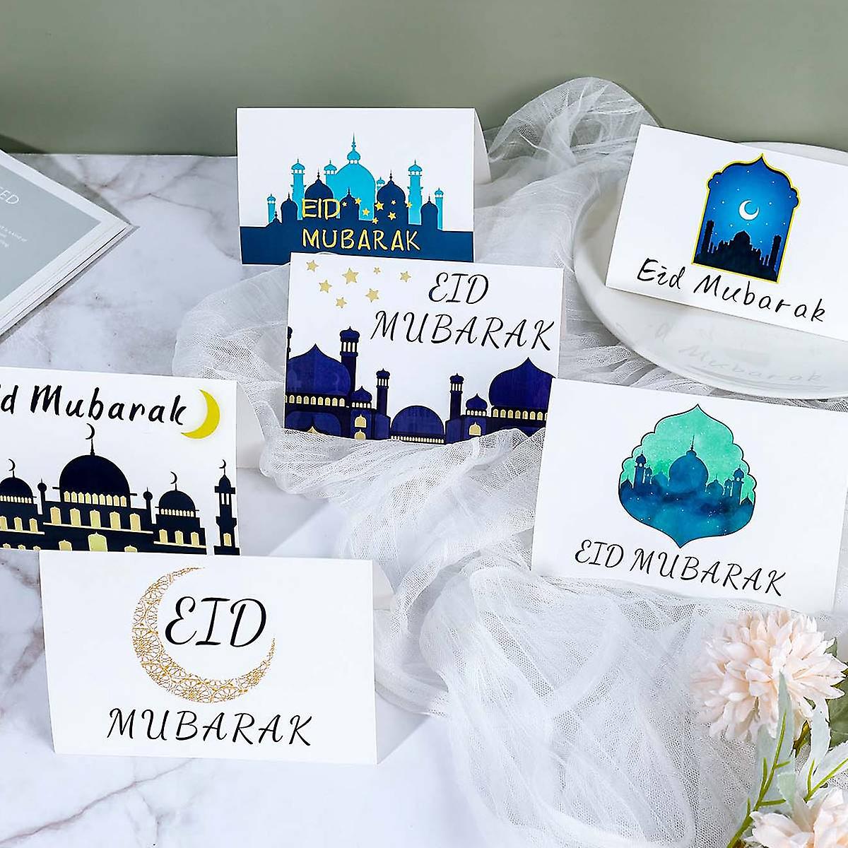 6pcs/set Eid Mubarak Thanks Cards With Envelopes Blank Inside Thank You ...