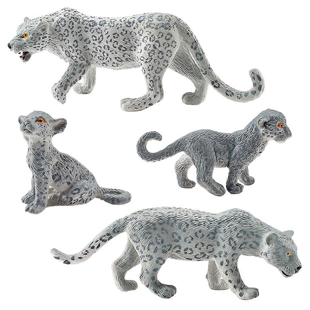 4 Pieces Snow Leopard Figurine PVC Realistic Snow Leopards Miniature ...