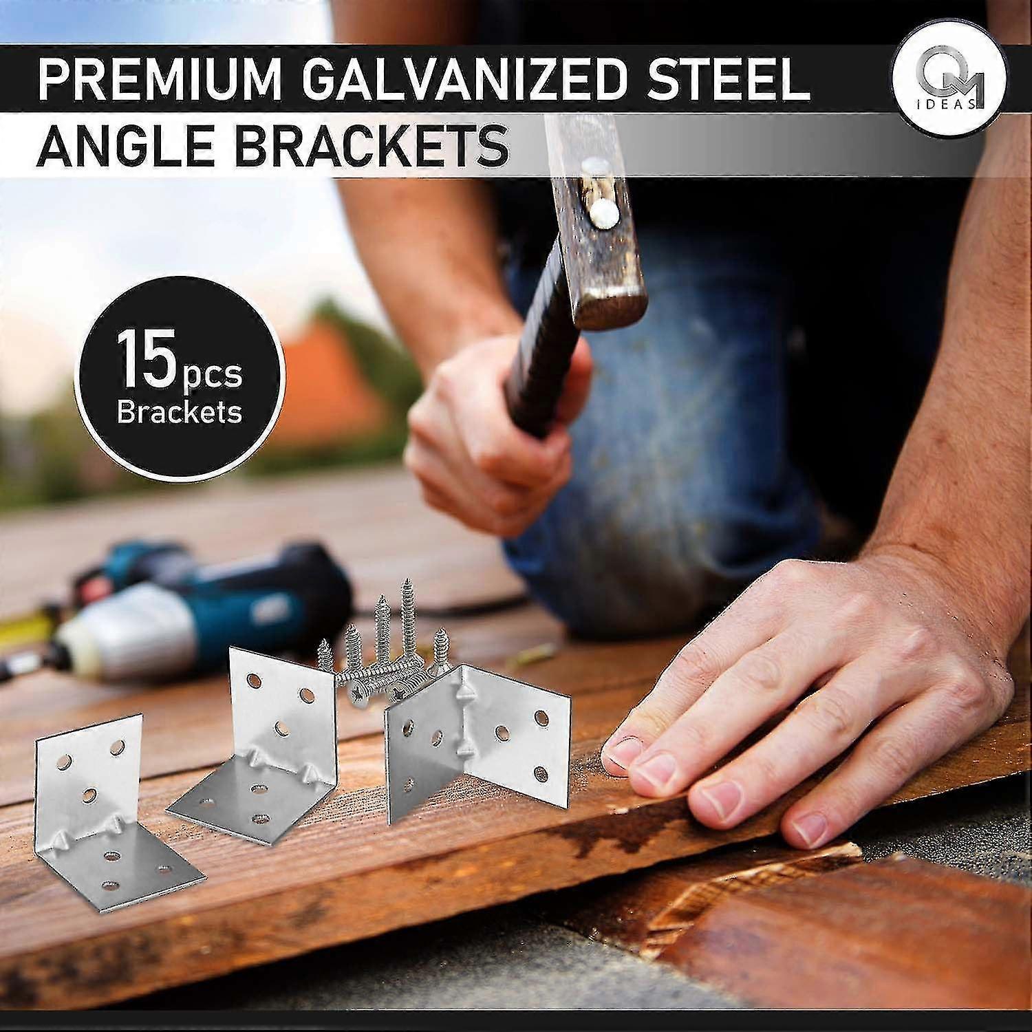 15pc Angle Brackets (40 X 40 X 40) Corner Reinforced Metal Braces Wood Timber Galvanised Steel ...