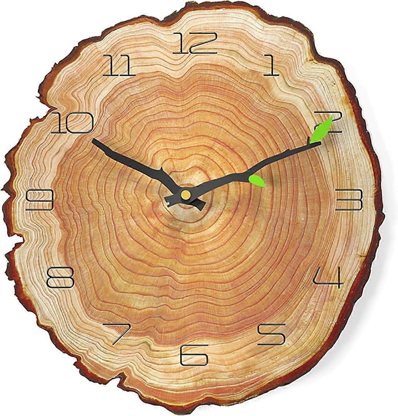 Wooden Wall Clock, 12 Inch Wooden Clock Creative Annual Ring Silent ...