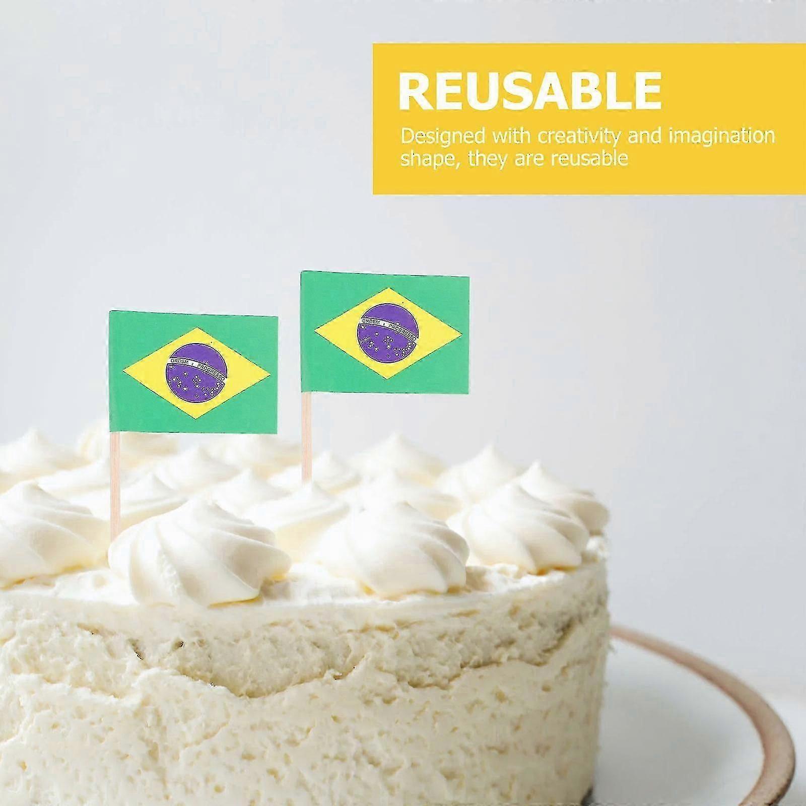 100pcs Brazil National Flag Design Cake Toppers Creative Cake Fruit ...