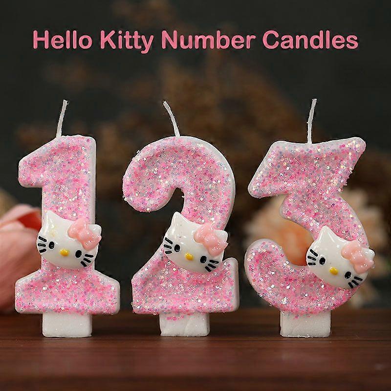 Pink Hello Kitty Number Candles Cartoon Sanrio Digital Candle Kid Cake ...