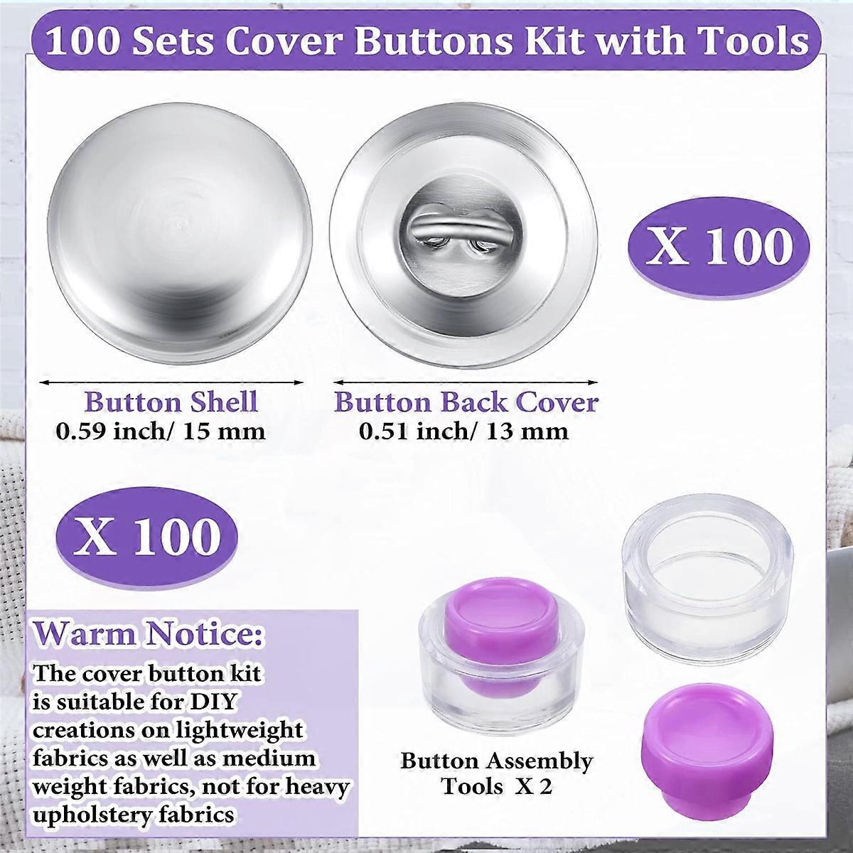 100 Sets Cover Buttons Kit with Tools Size Buttons to Cover Self Cover ...