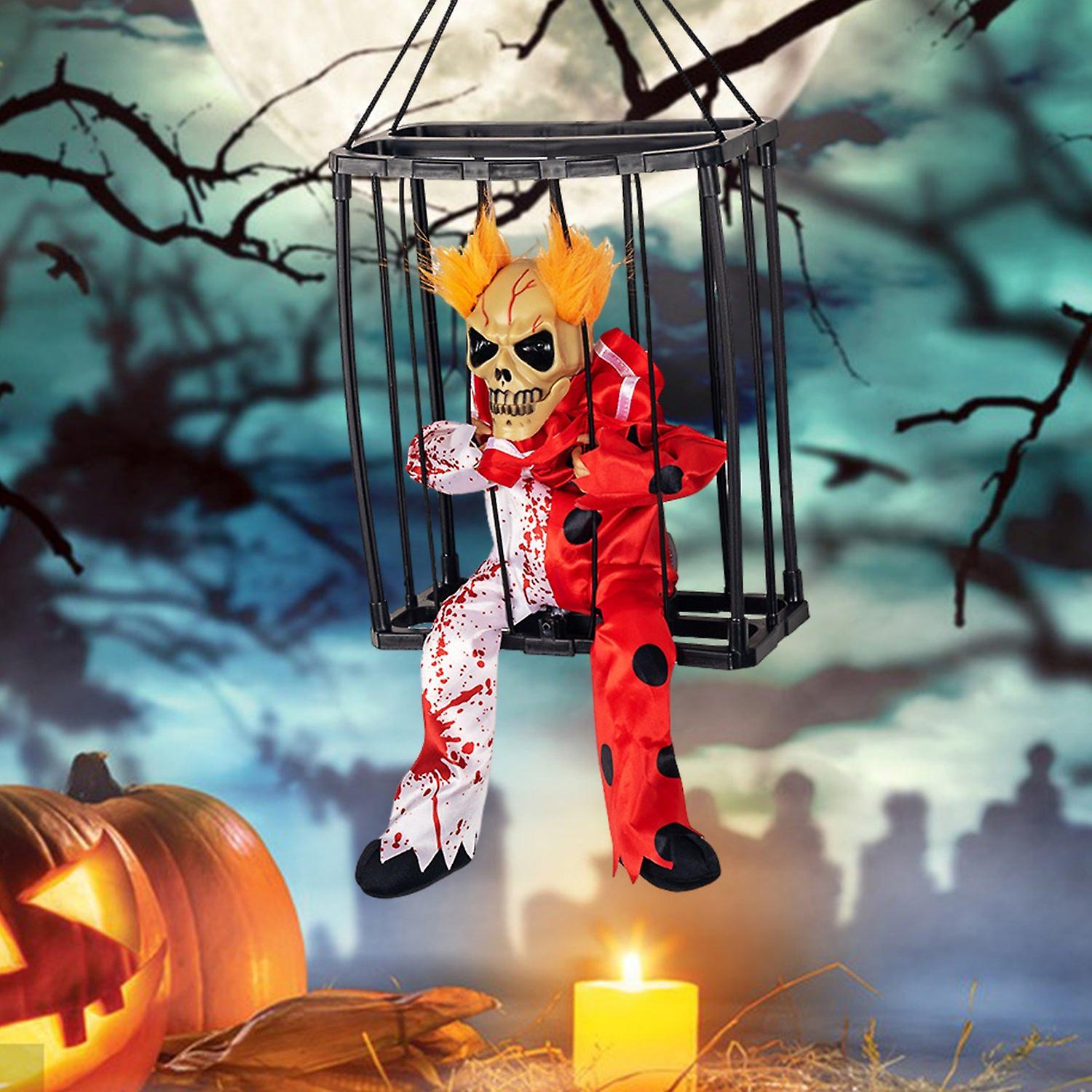 Screaming Animated Halloween Decorations Hanging Skull Prisoner with ...
