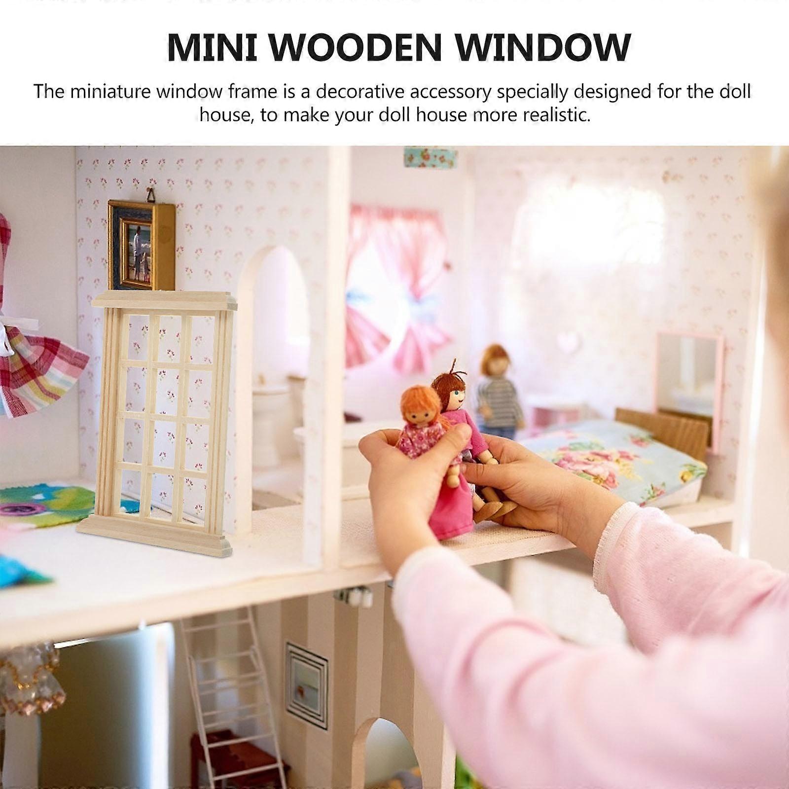 Dollhouse Window Prop DIY Doll House Decoration Mini Wooden Blank ...