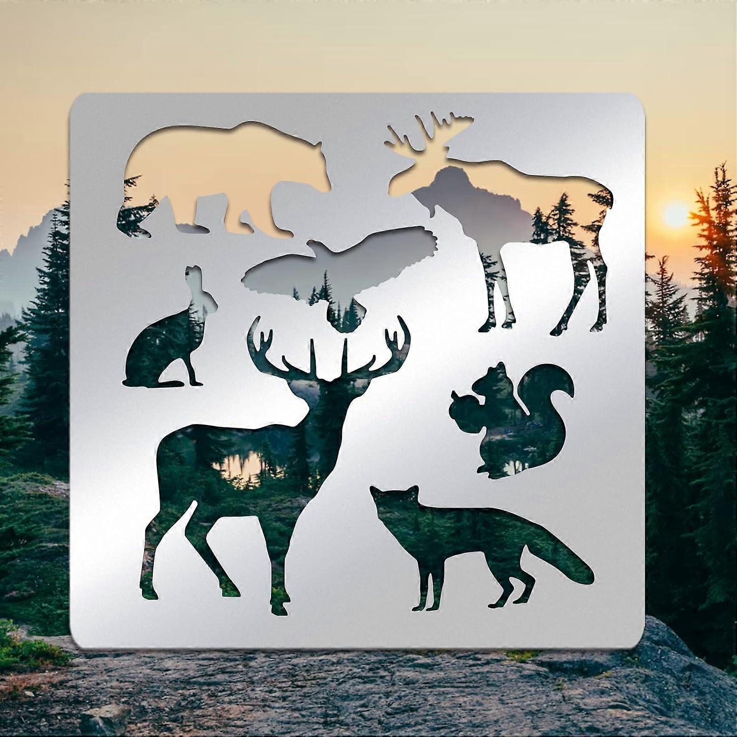 Animal Pattern Stainless Steel Stencils Reusable Bear Eagle Rabbit Fox ...