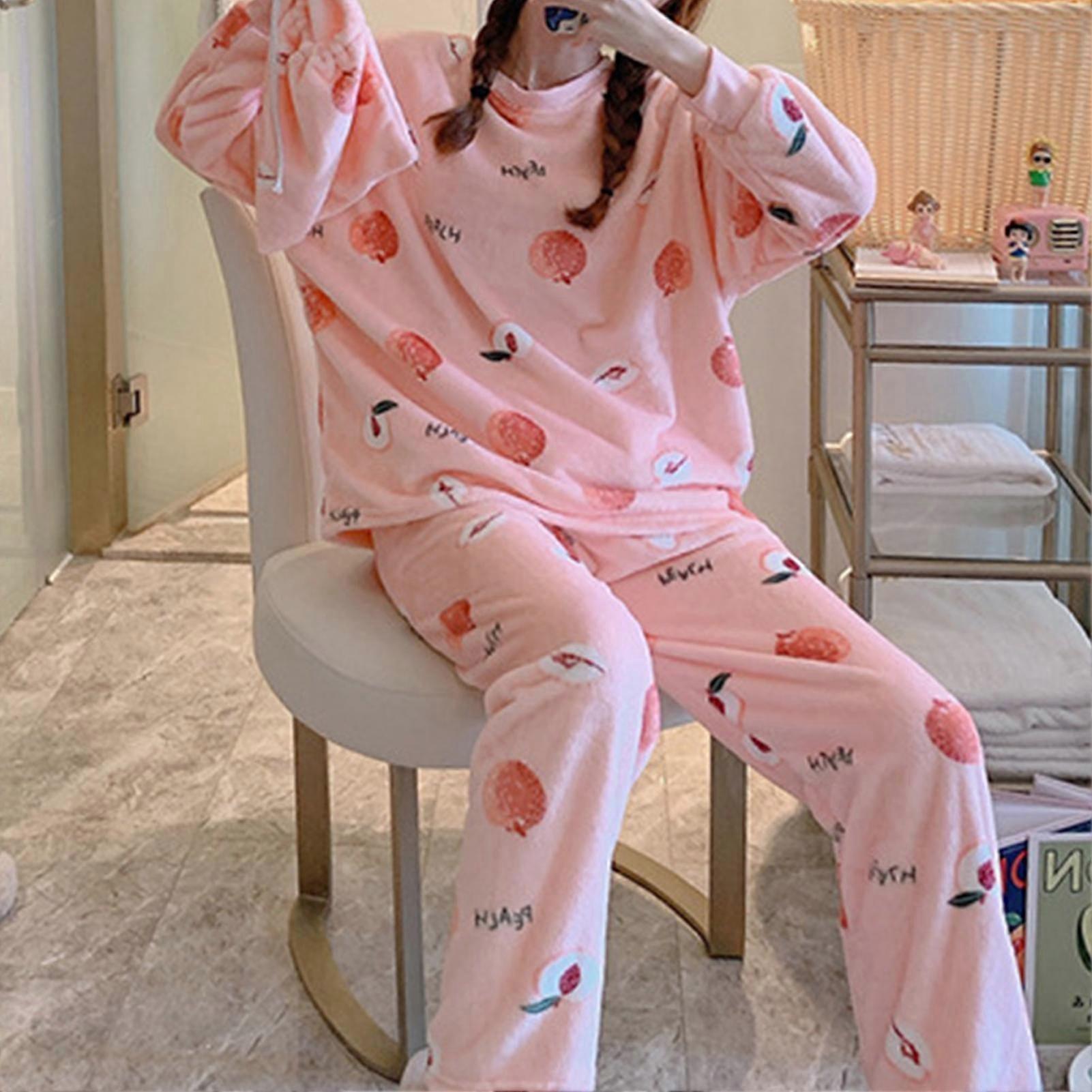 Women\'s Fluffy Pajamas Set Adorable Cartoon Pajamas Two-piece ...