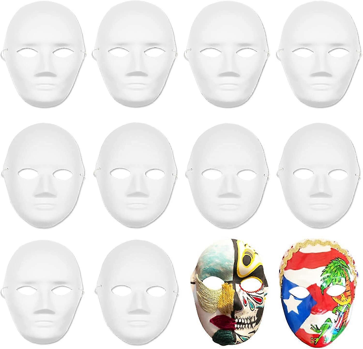 12 Pcs Diy Full Face Masks,white Paper Mache Masks,blank Paintable Mask ...