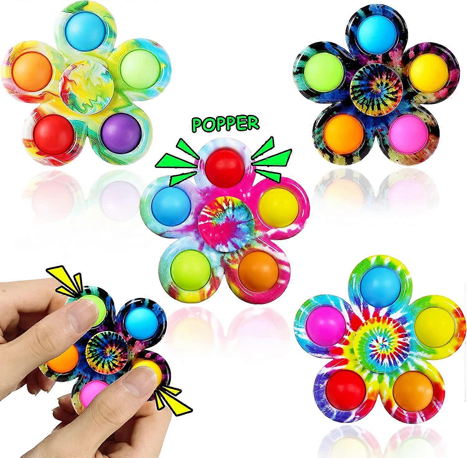 Fidget Spinner Pop Toys 4 Pack, Tie-Dye Push Popper-Bubble Fidget Toys ...