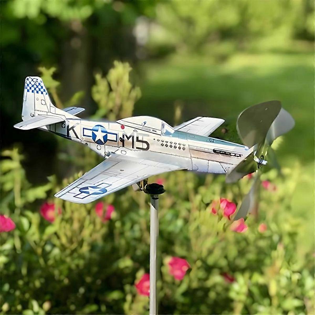 3D Plane Garden Weather Vane Pinwheel Anti- Metal Airplane Plug-in ...
