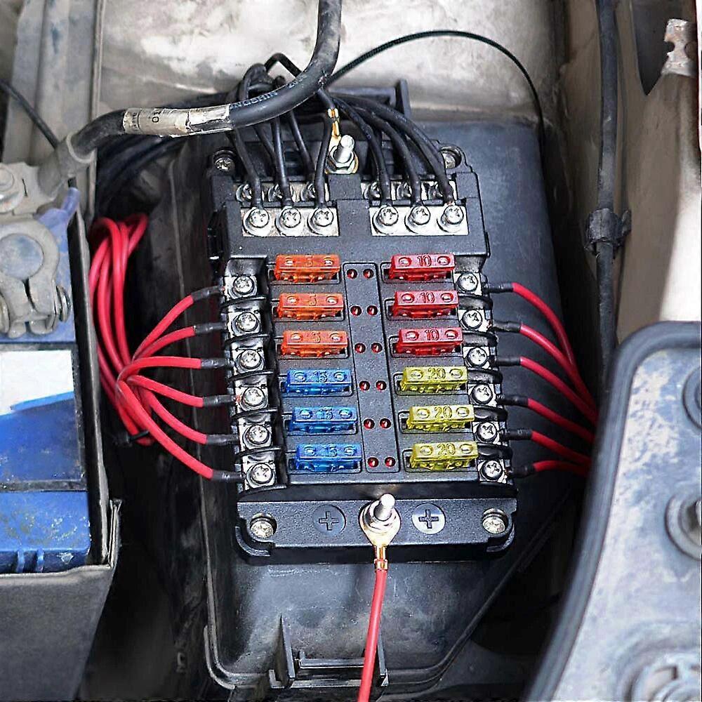 12 Ways Blade Fuse Block DC 12-24V 100A LED Indicator Light Fuse Box ...