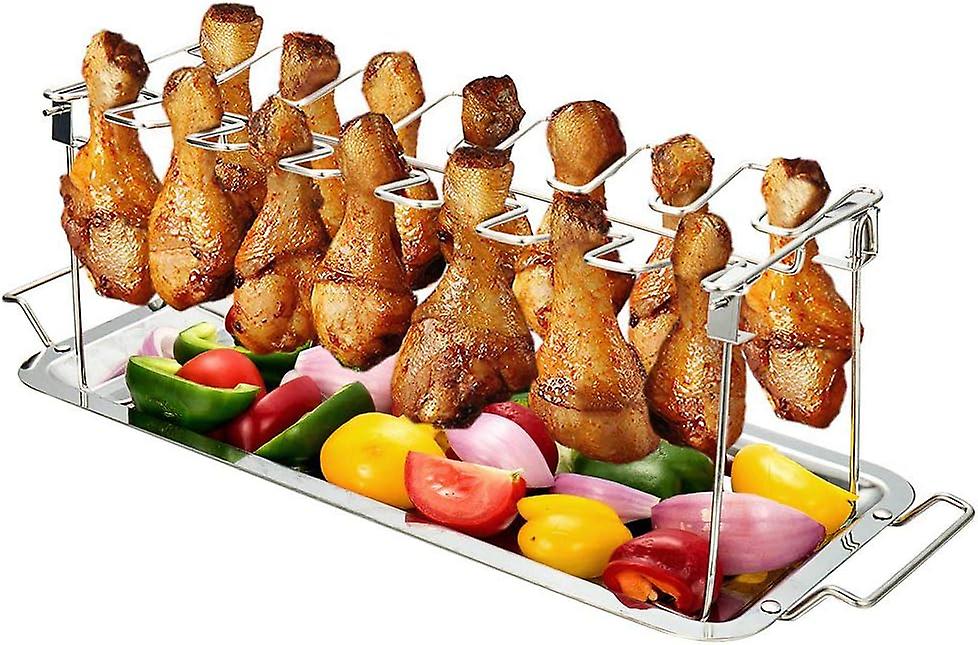 14 Leg Foldable Barbecue Chicken Leg Rack With Stainless Steel Tray ...
