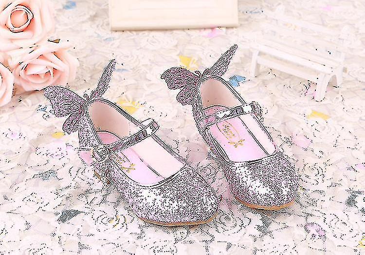 Kids Leather Shoes For Girls Princess Glitter Children High Heel Girls Shoes Butterfly 3d332 ...