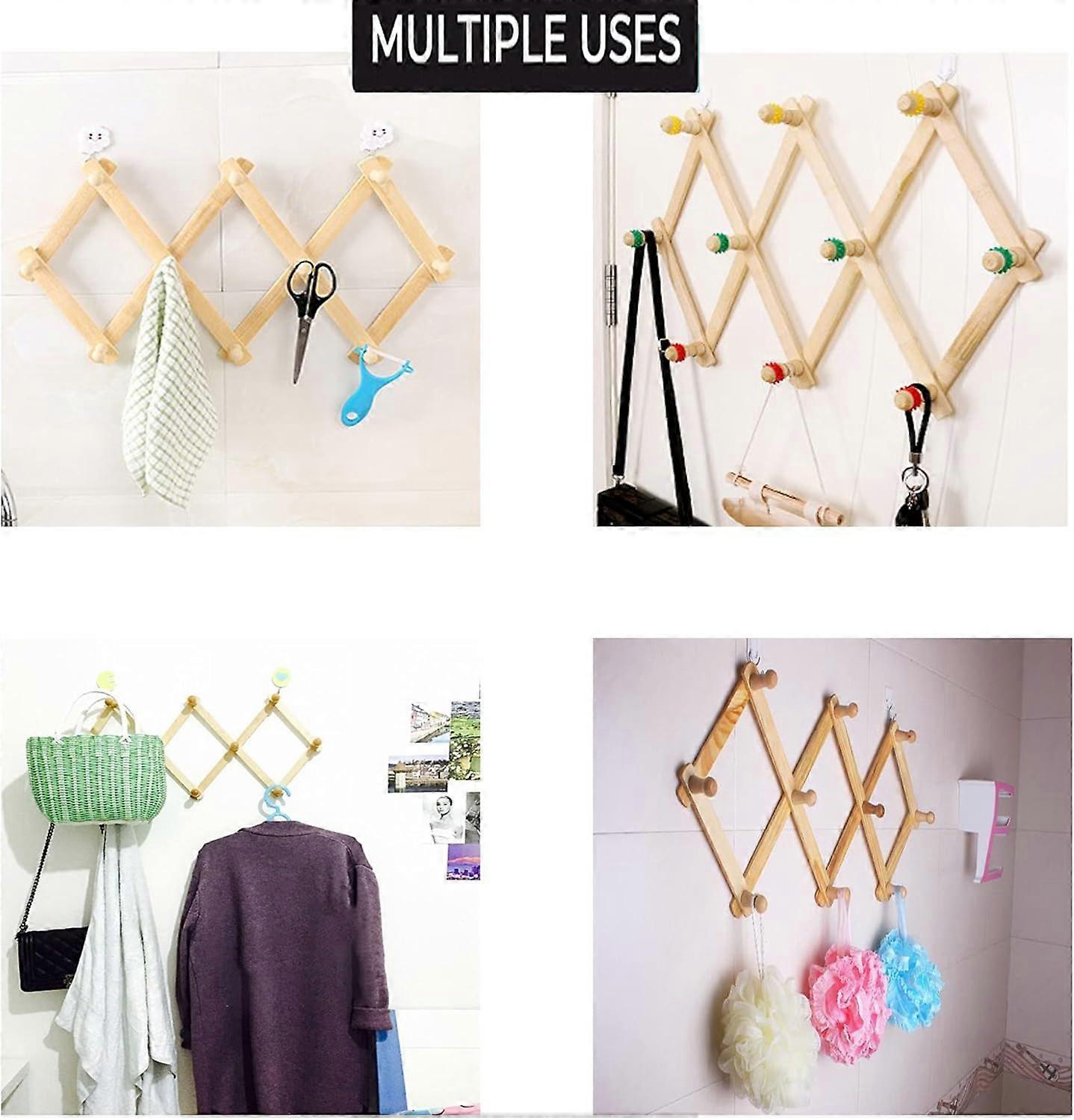 Expandable Wood Wall Rack Folding Hanger Wooden Hook Wall Mounted ...