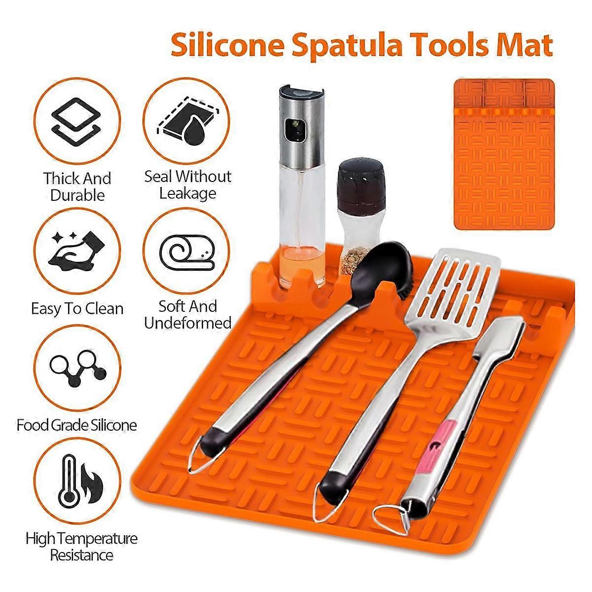 Silicone Griddle Tools Mat ,Spatula Mat with Drip Pad,Side Shelf Mat ...
