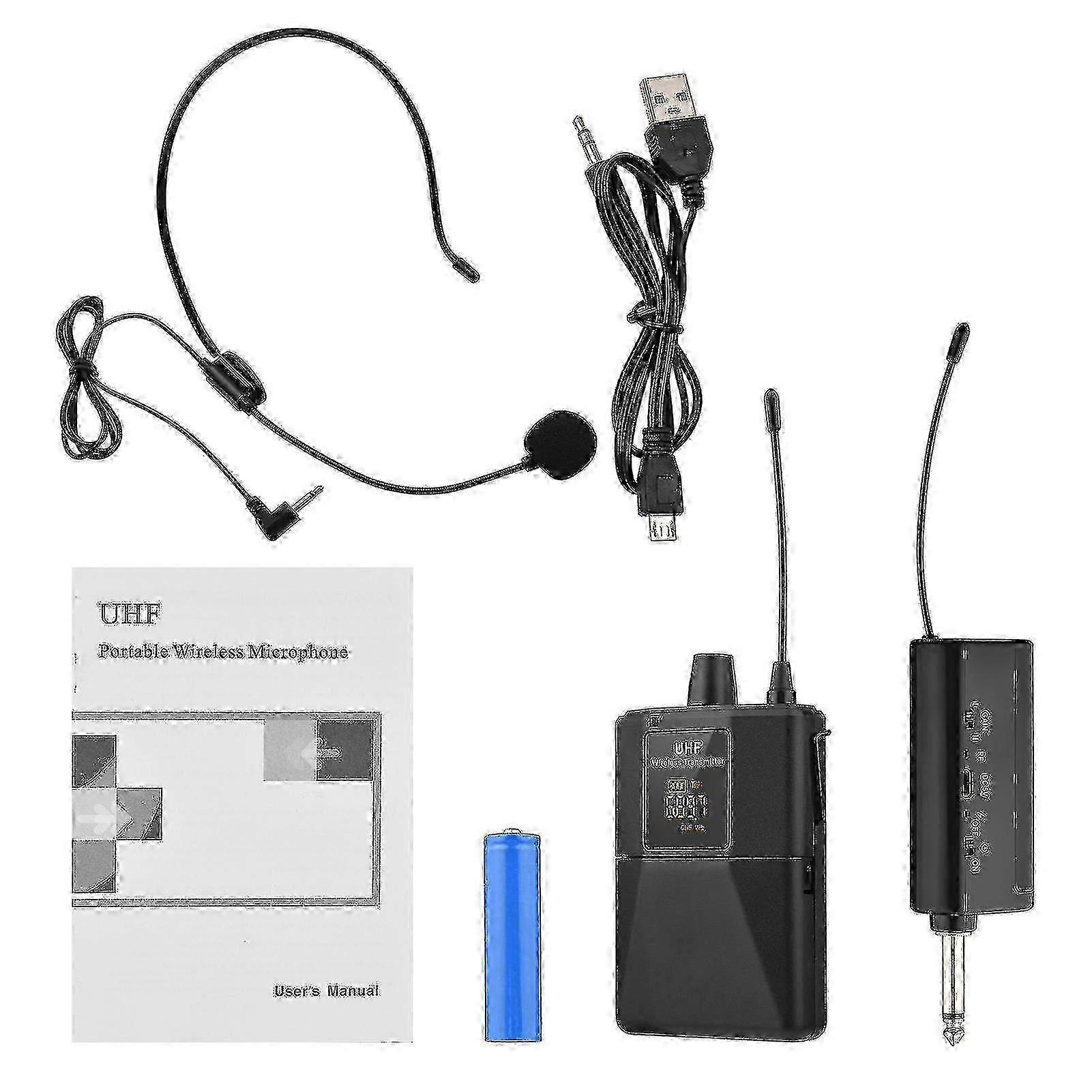 UHF Wireless Microphone Headset with Transmitter and Receiver, LED ...