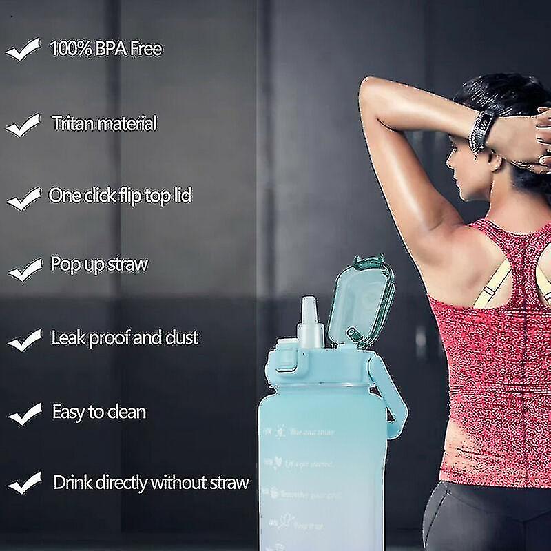 Large 2l Sports Water Bottle Time Marker With Straw Gym Travel Drinking Bottle | Fruugo UK