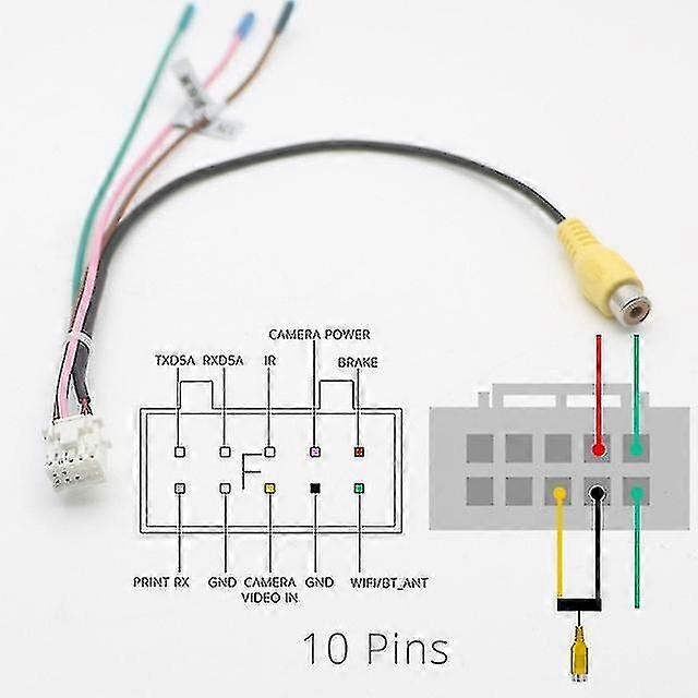Universal 10 Pin Rca Camera Video Input Cable Adapter Wiring Connector Android Radio Car ...