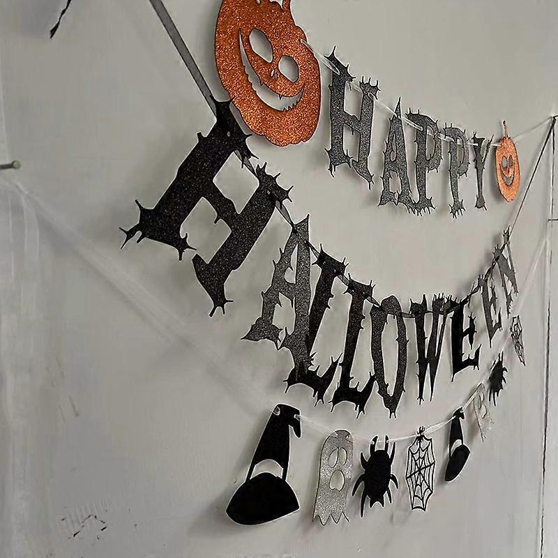 Happy Halloween Paper Banners Pumpkin Ghost Spider Web Hanging Garland ...
