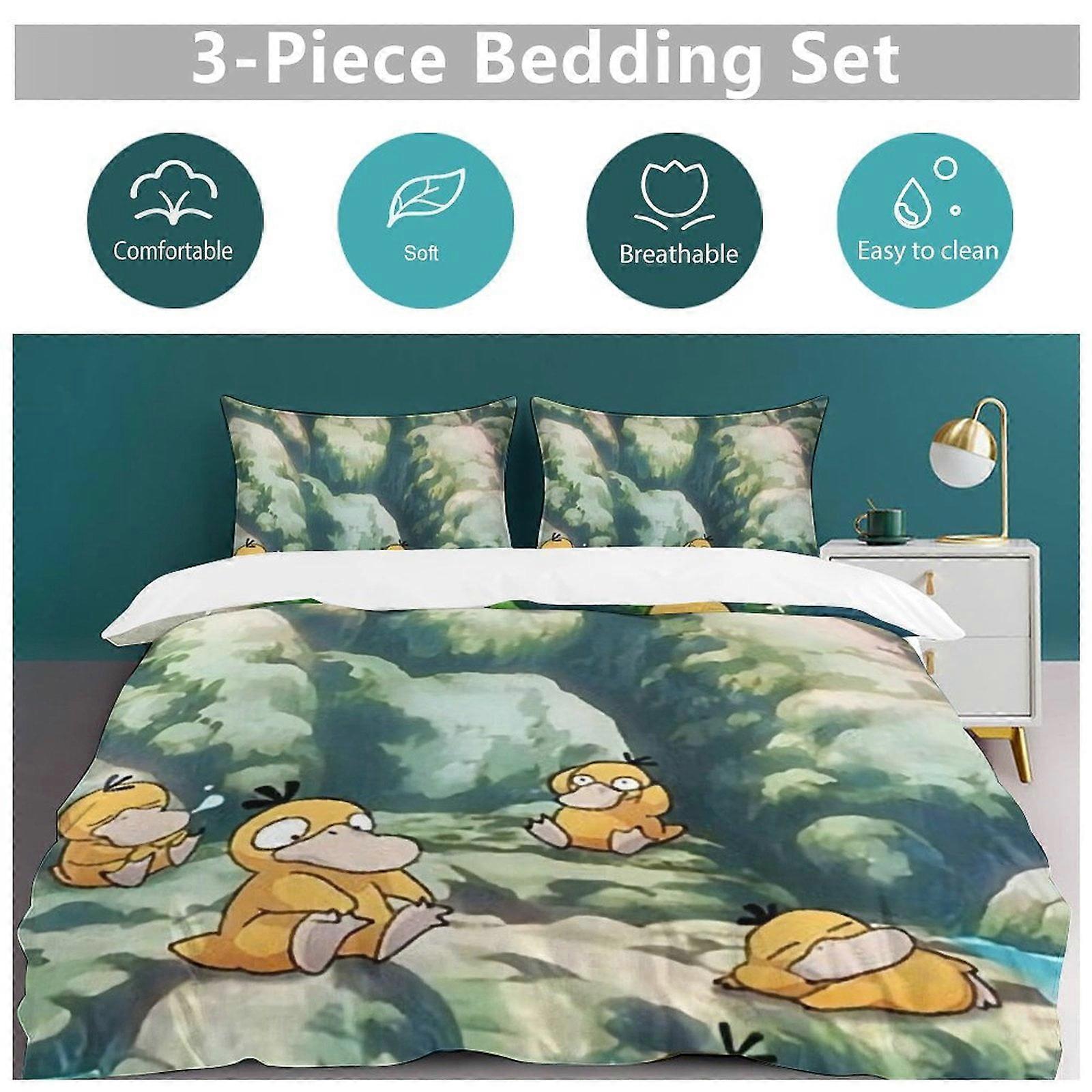 Bh52 Psyduck Bed Duvet Cover Funny Anime Cartoon Bedding Sets ...