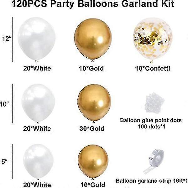 White Gold Balloon Arch Kit, 120 Pcs White Gold Balloon Garland Kit ...