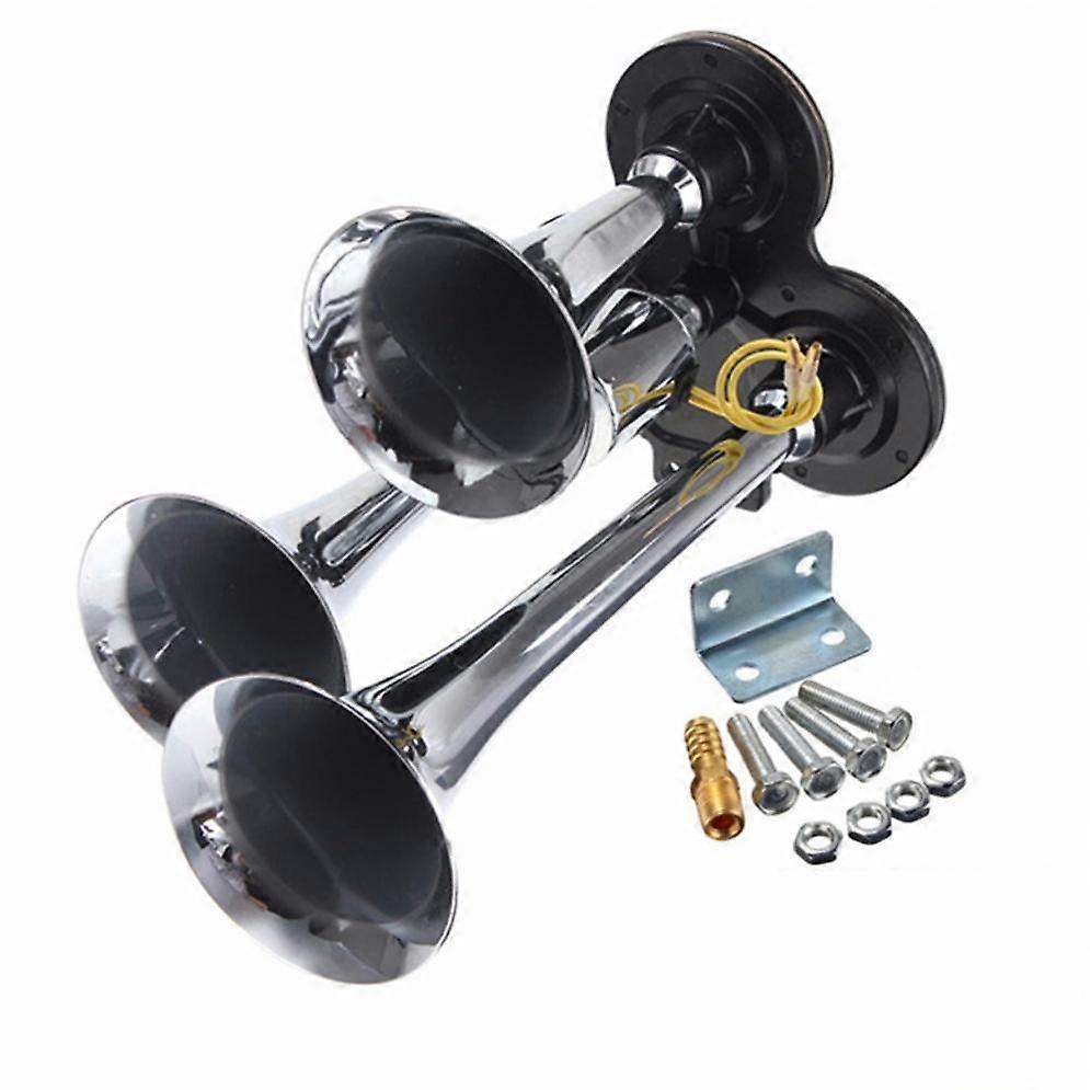 12V 24V 110-135dB Super Loud Triple Trumpets Car Train Air Horn Claxon ...