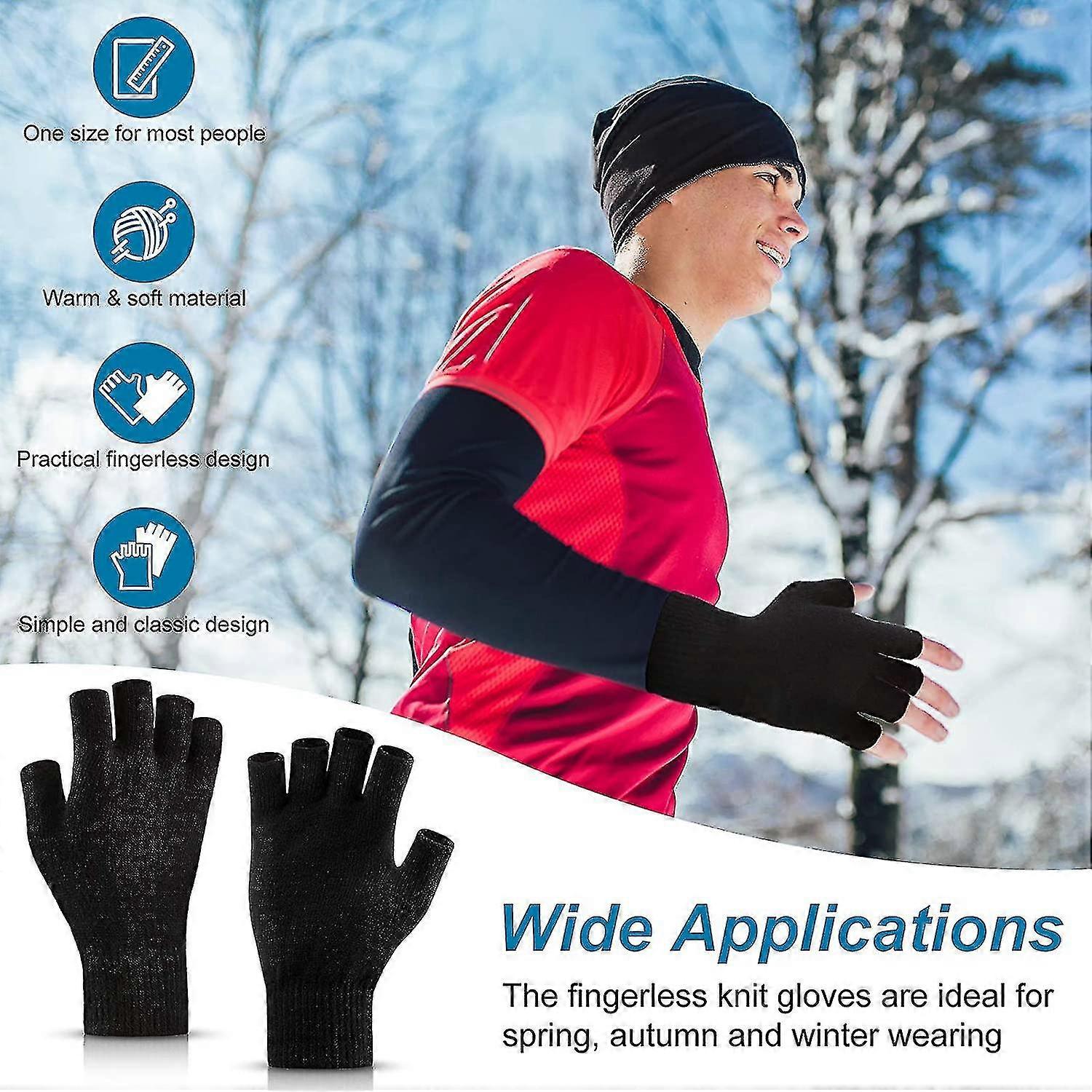 Fingerless Knitted Gloves Warm Half Finger Gloves Winter Knit Driving ...