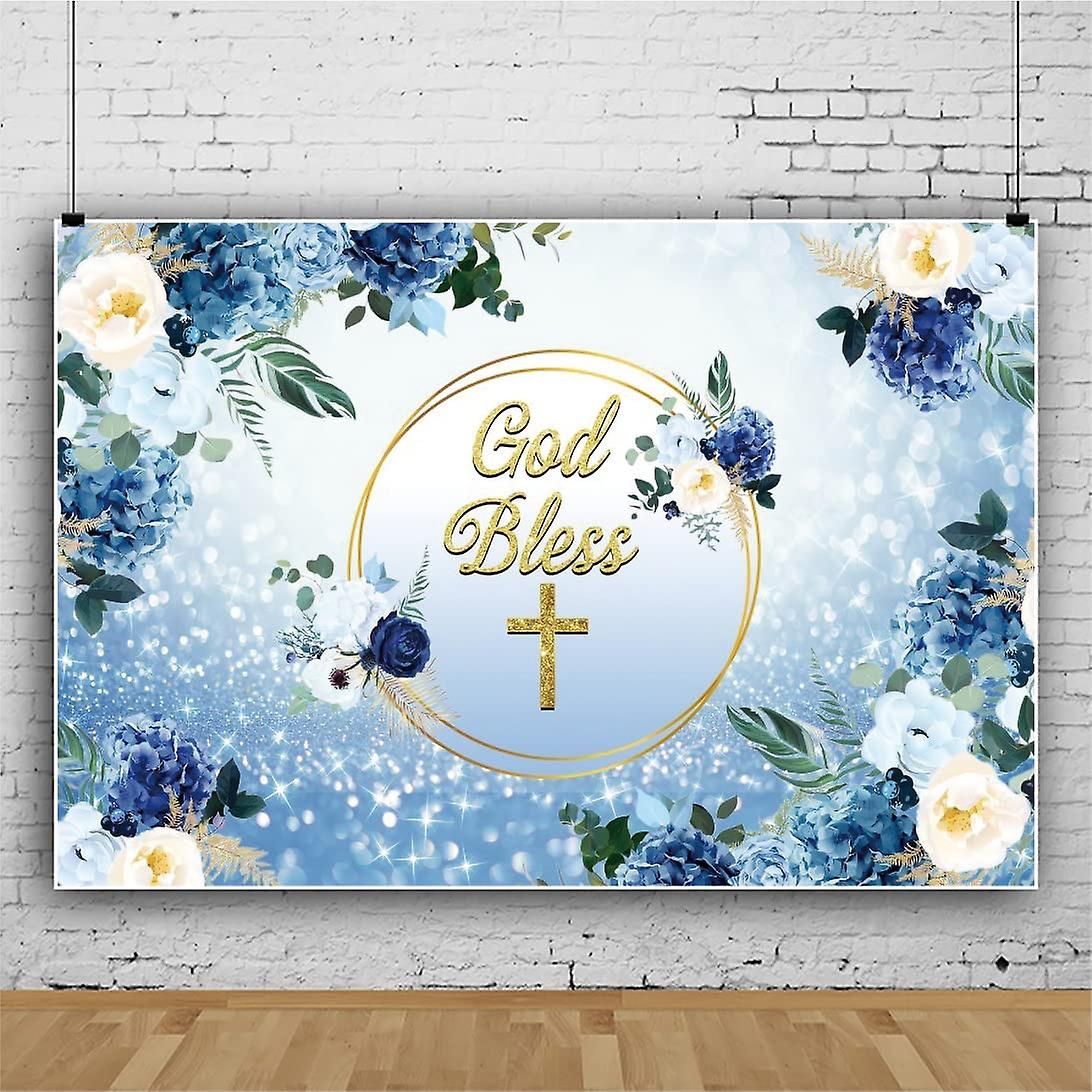 7x5ft God Bless Backgound, First Holy Communion Baptism Backdrop Blue ...