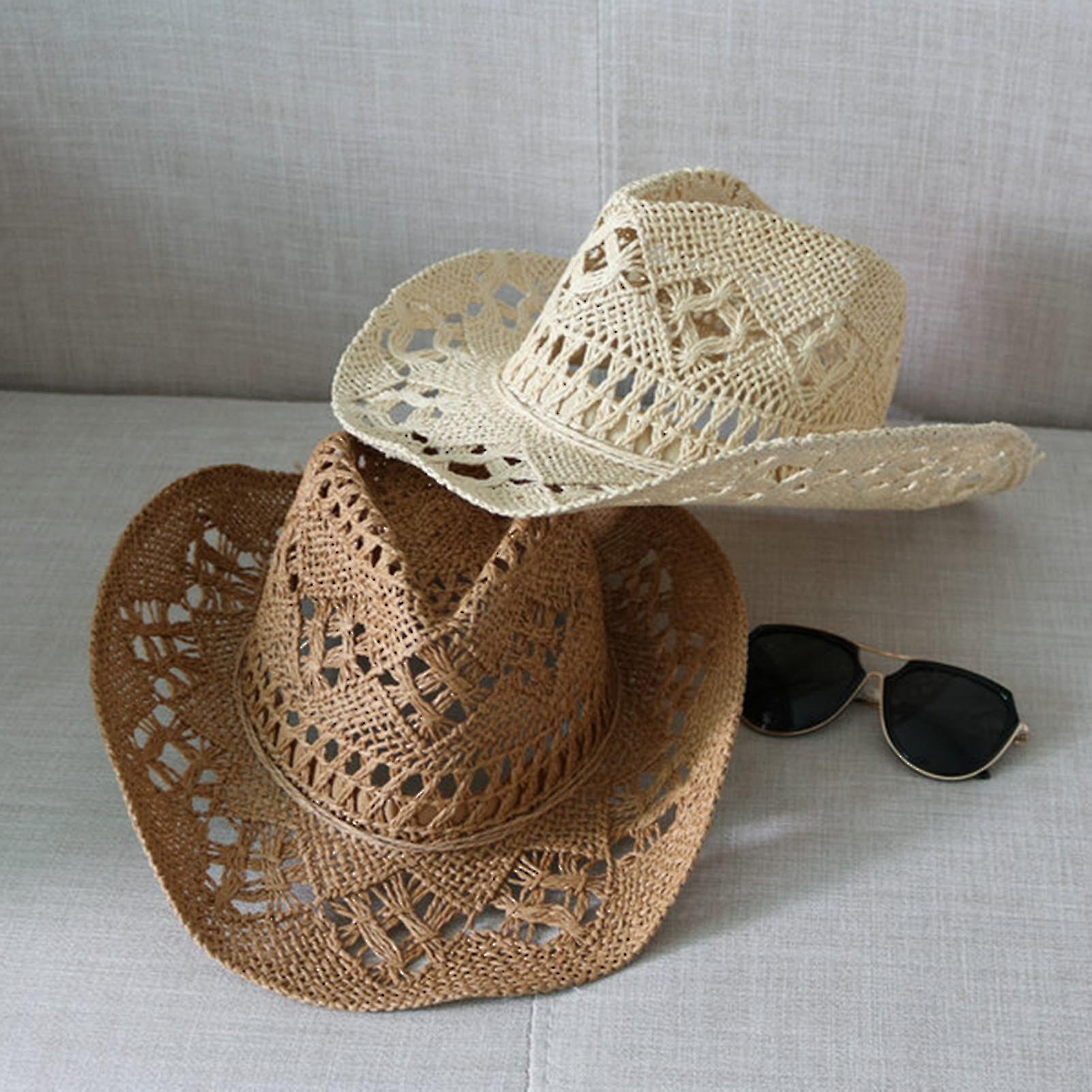 Cowboy Hat Classic Vintage Hollow Out Unisex Curled Edge Wide Brim Men ...