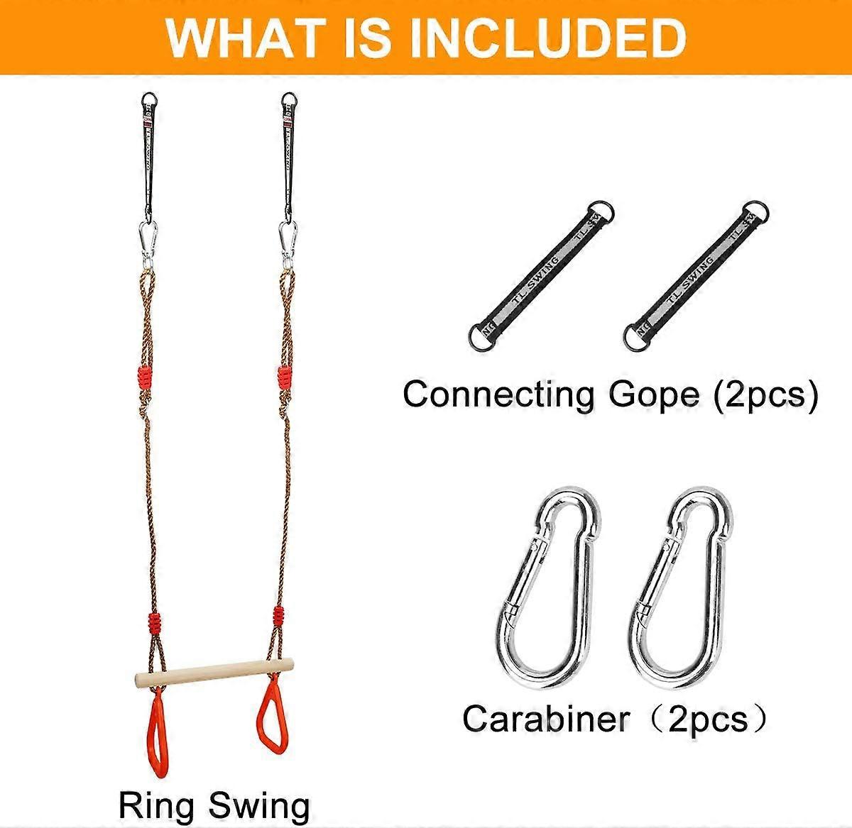 Ulikey Multi-Function Wooden Trapeze Swing With Gymnastic Plastic Rings ...