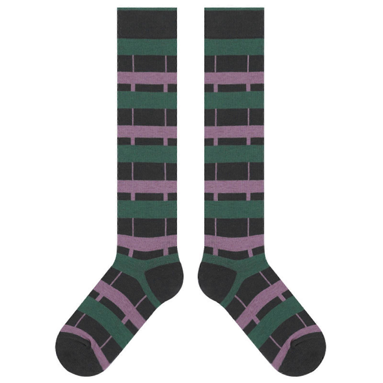 Women Cotton Knee High Socks Preppy Style Deep Colorblock Striped Calf ...