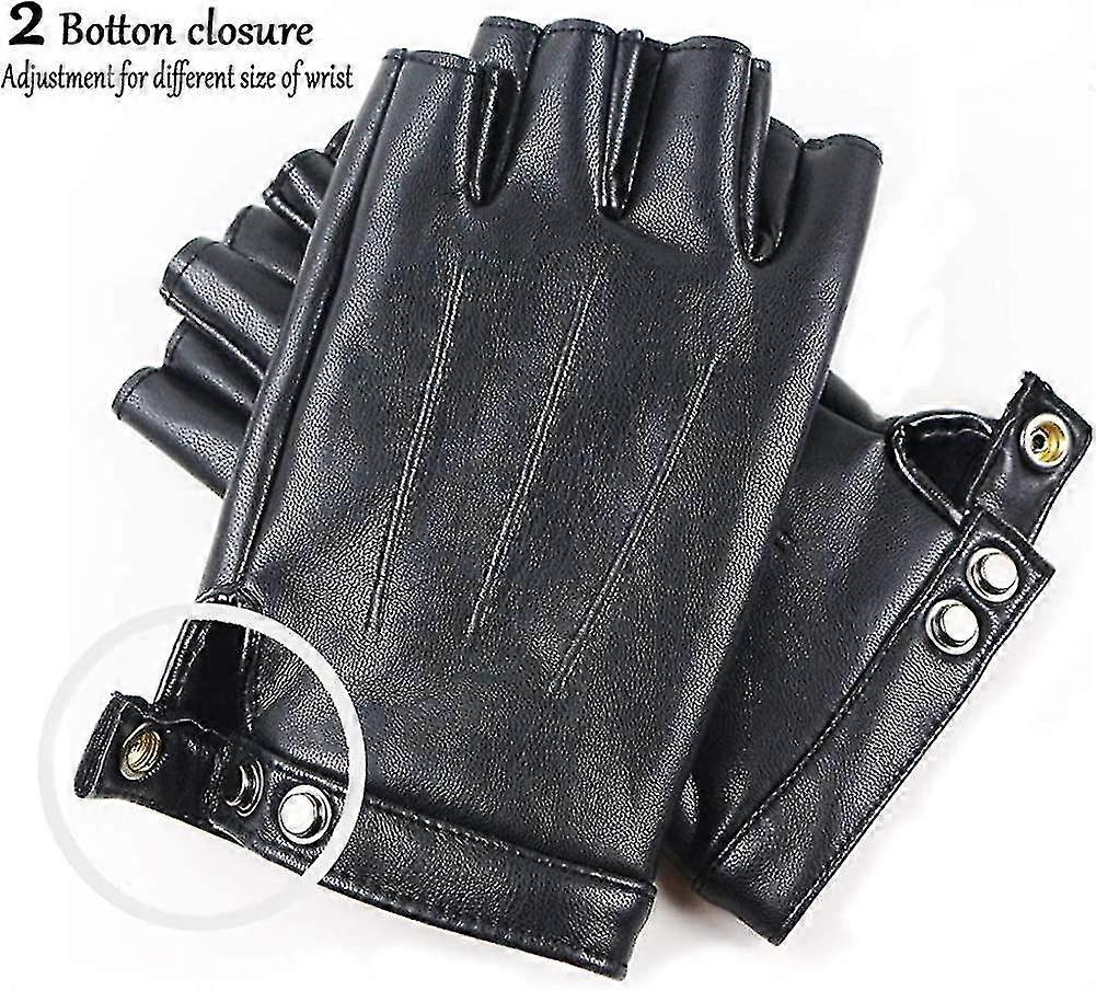 Men Half Finger Leather Gloves Winter Driving Fingerless Black Gloves ...