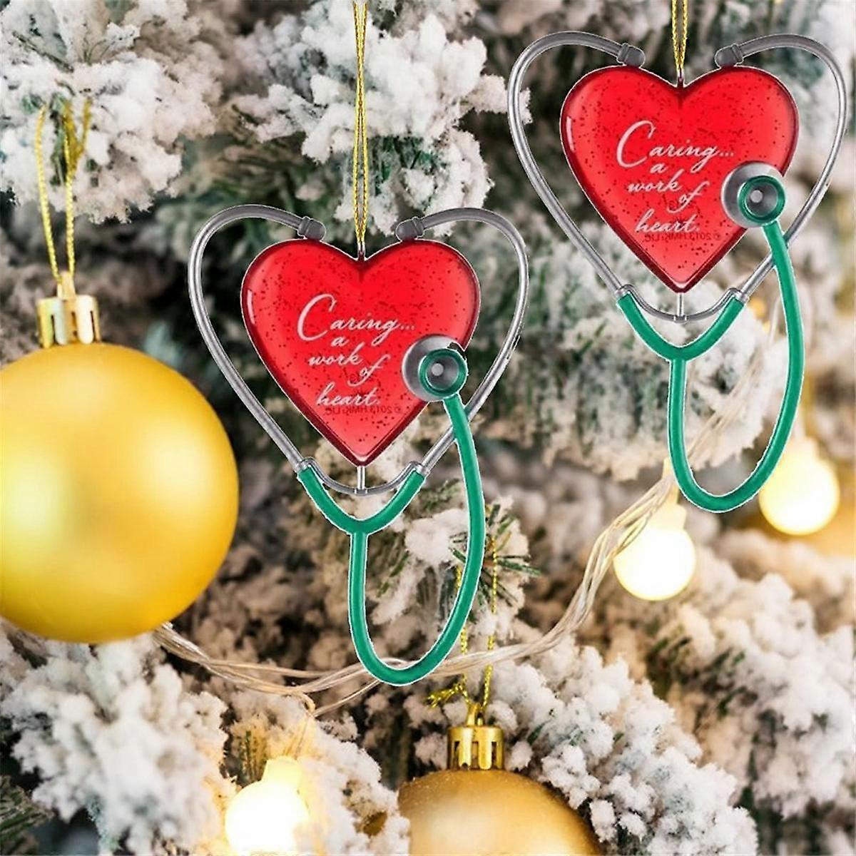 2PCS Christmas Heart Stethoscope Decoration, 2024 Stethoscope Caring ...