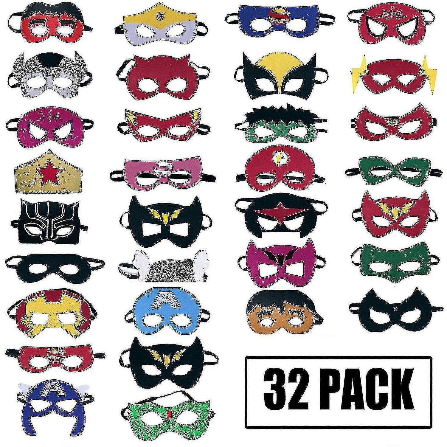 Superhero Masks For Kid (32 Packs) Felt And Elastic - Superheroes ...