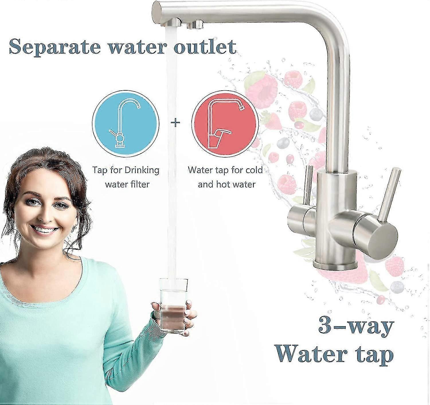 3 Way Kitchen Faucet - 360 Rotatable - 3 In 1 Water Filter Mixer Tap ...