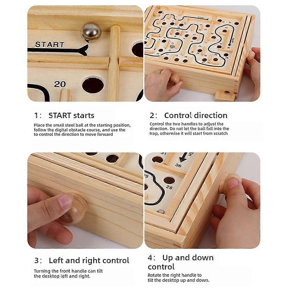 Wooden Ball Games Wooden Labyrinth Puzzle IQ Toys Hand Eye Coordination ...