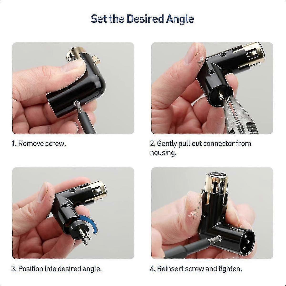 2PCS Audio Adapter Plug Adjustable Male to Female Right Angle XLR Adapter 3Pin Black (XLR 90 ...