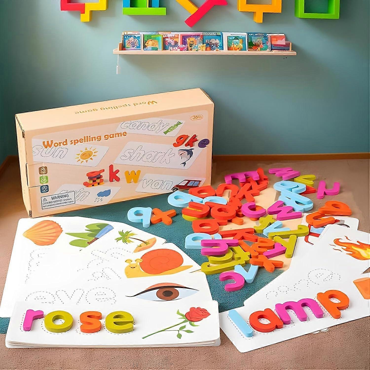Wooden Spell Learning Toys for Kids, Alphabet Letter Matching Game ...