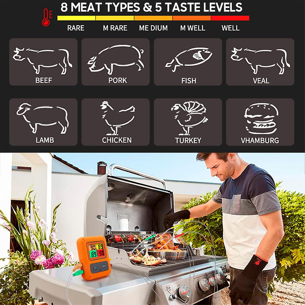 Wireless Meat Thermometer with 4 Probes 328Ft Long Range Colorful LCD ...