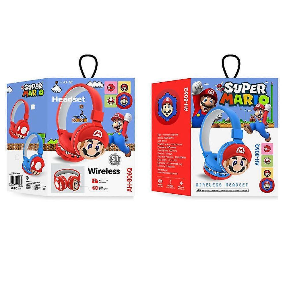 Super Mario Kids Boys Girls Bluetooth Wireless Headphones Foldable Stereo Headphones Soft Ear ...