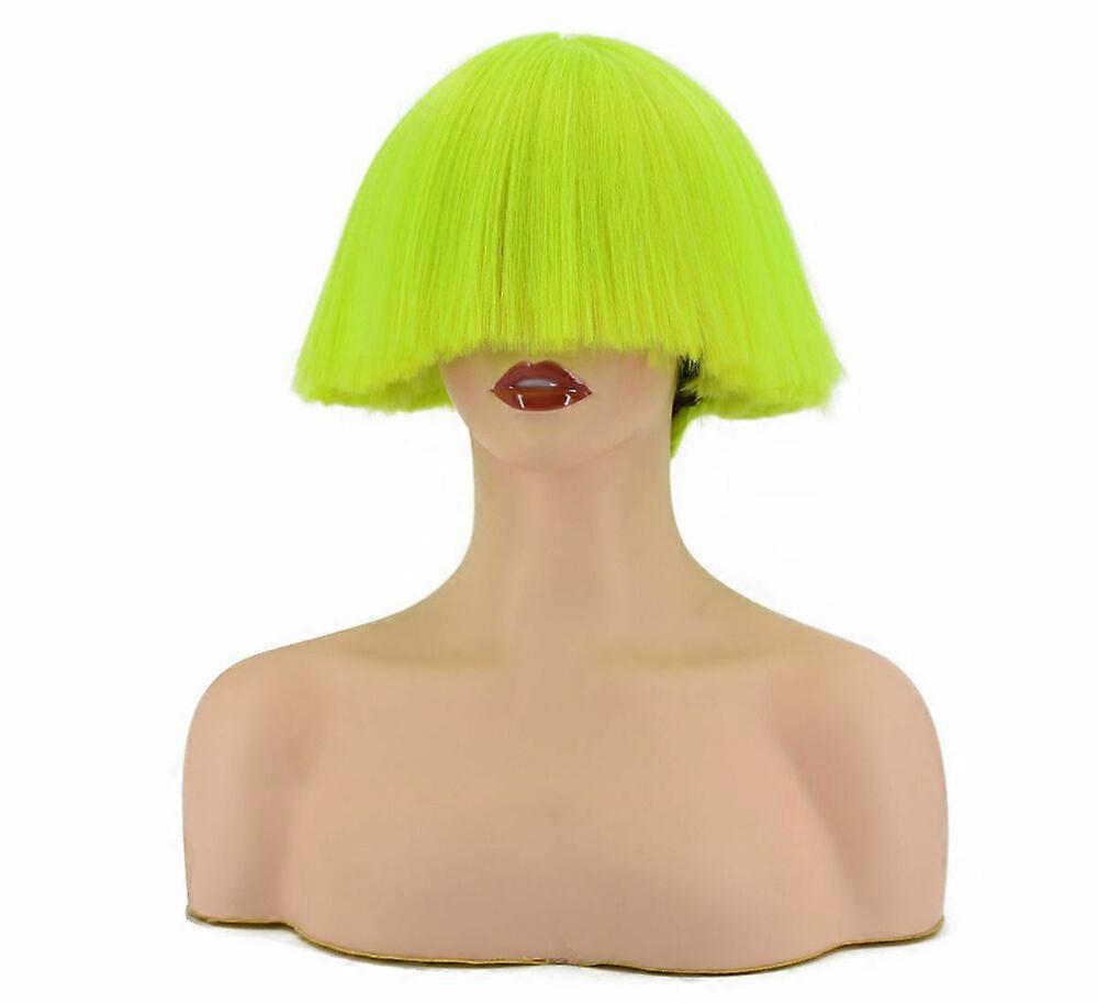 Fashion Short Bowl Cut Wigs Lime Green Bob Wig Party Cosplay Wig for ...