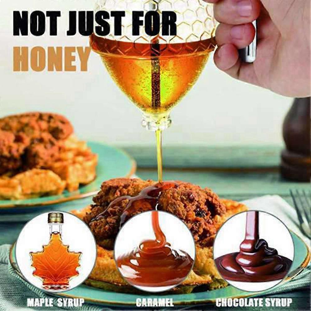 Honey Dispenser, No Drip Syrup Container with Stand, Beautiful Shaped ...