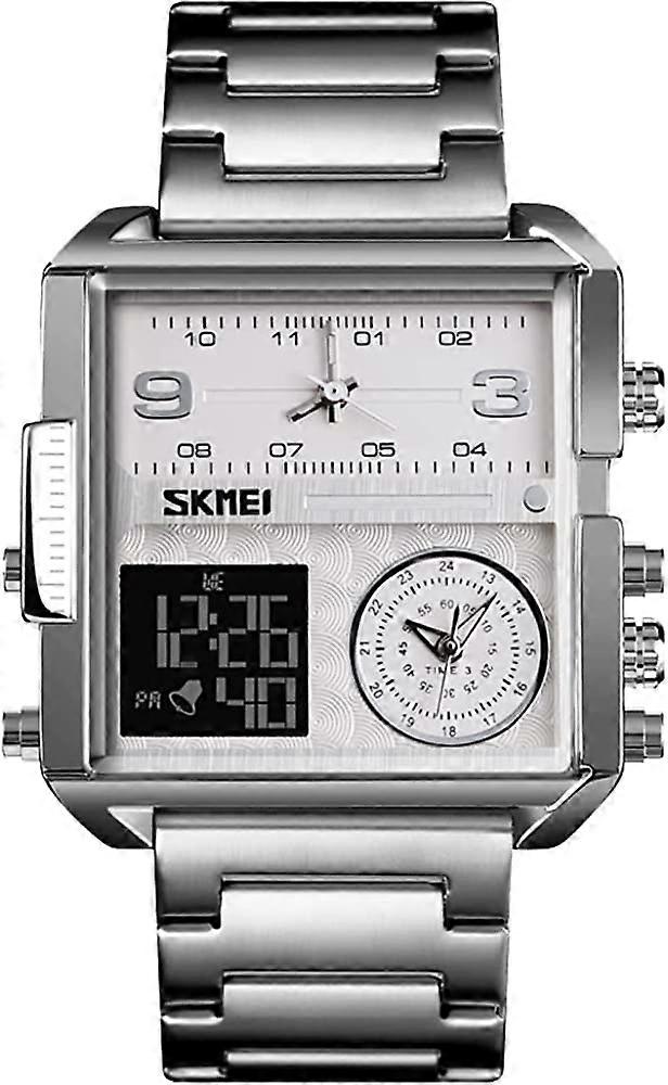 Square Watches for Men, LED Backlight Large Screen Multi-Time Zone Men ...