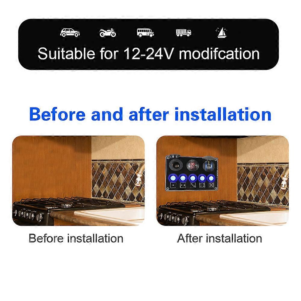 24V 12V Switch Panel 5 Buttons Car Light Toggle USB Charger Splitter ...