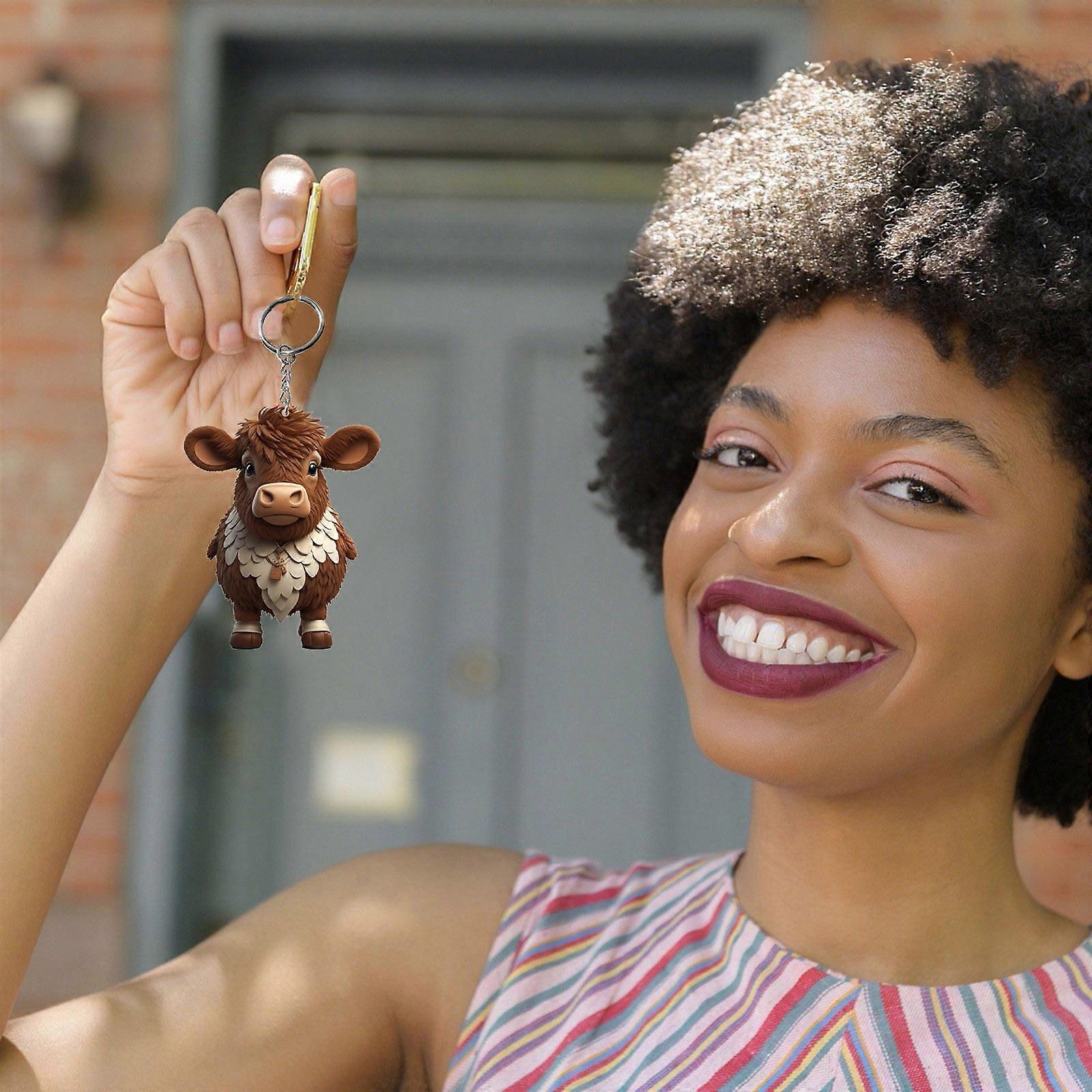 14pcs 3D Highland Cow Keychain, Acrylic Cow Print Car Accessories Cow ...