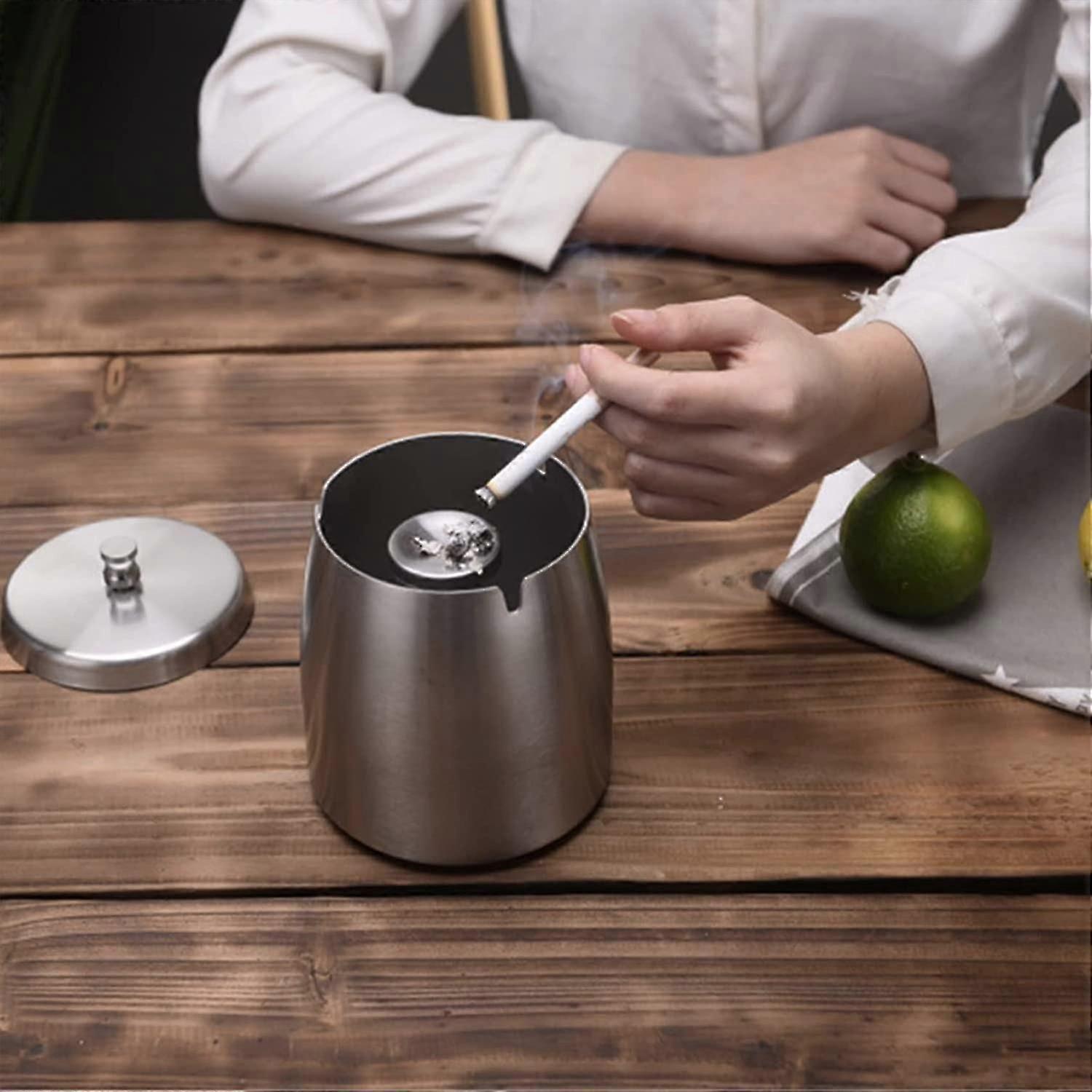 Large Outdoor Ashtray with Lid, Stainless Steel Ash Tray Sets for Weed ...